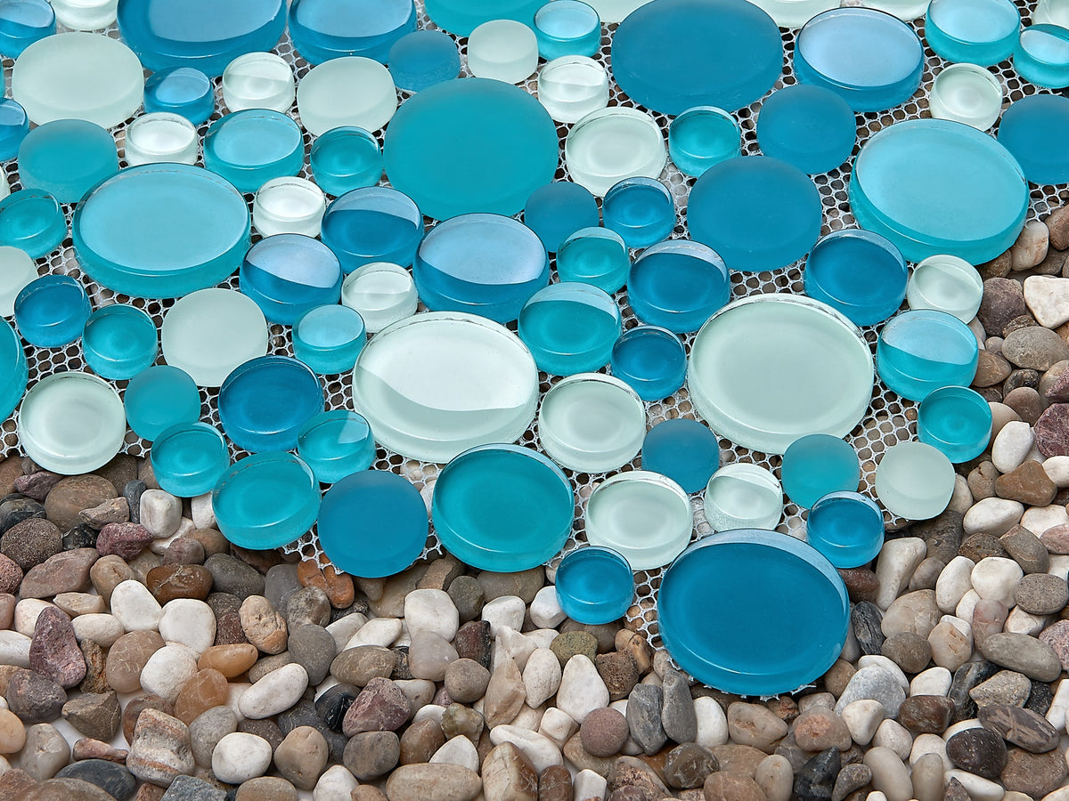 Glass Mosaic Tile, "Bubble Collection", GM 4104 - Ocean, Mixed Rounds ...