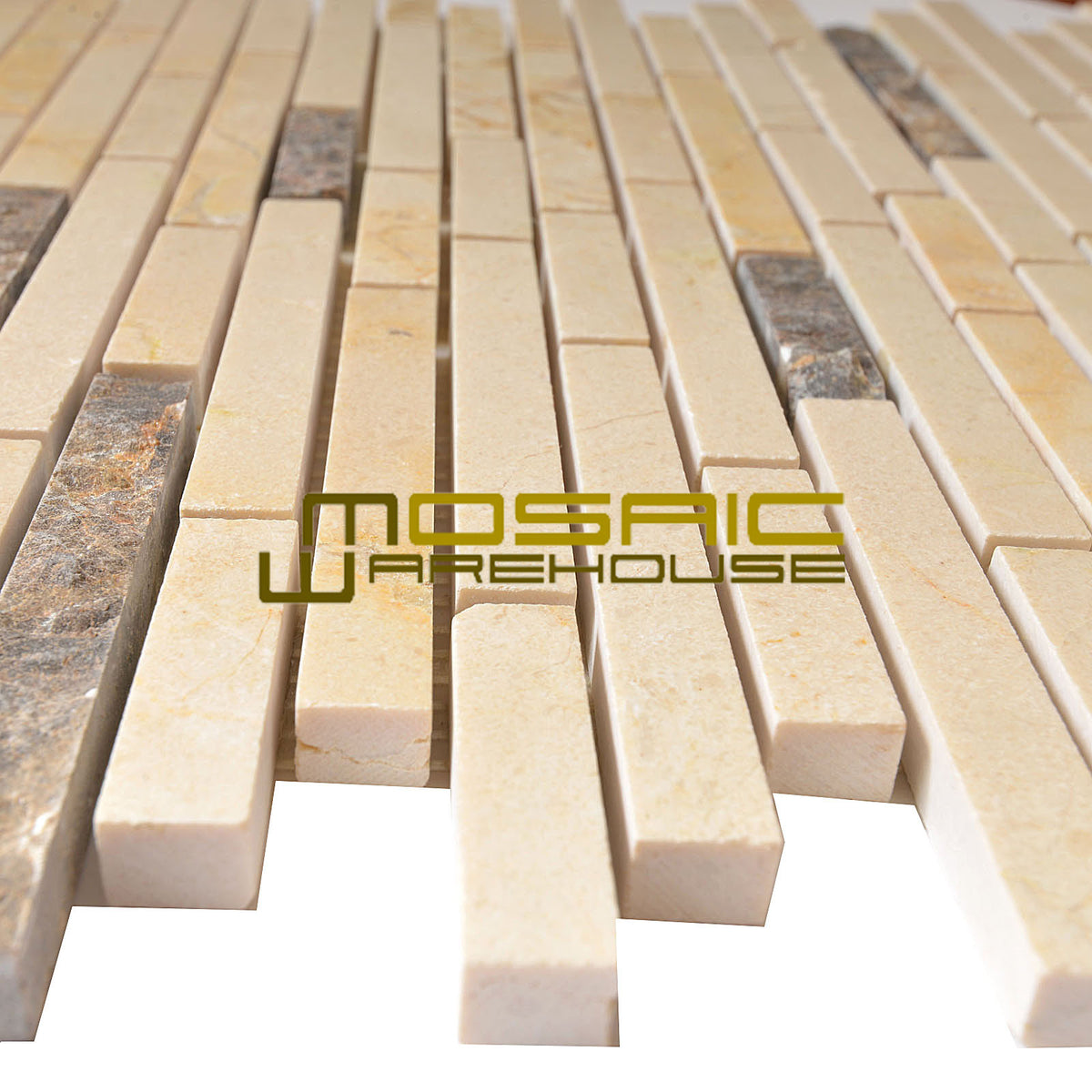 Marble Mosaic Tile, "Tibet Collection", MM 5103 - Crema Marfil, Strips ...