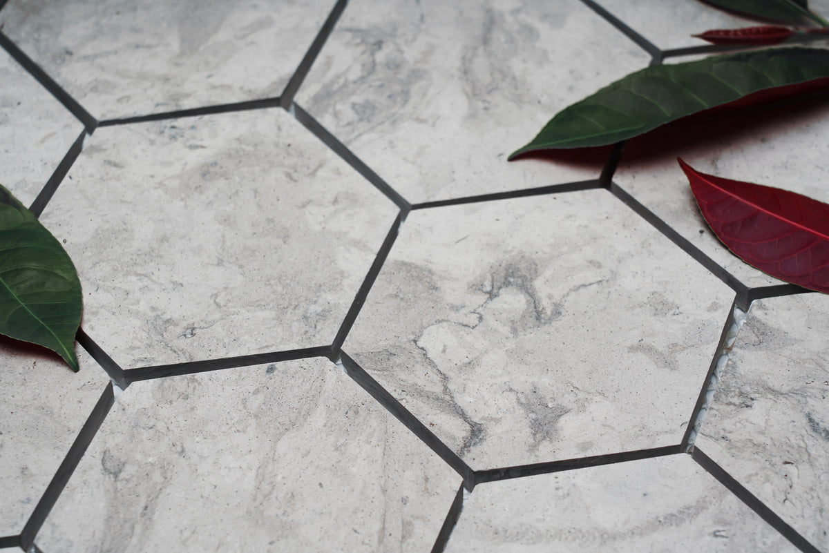 Thala Grey Marble Mosaic Tile, TGMM3HEX-A-H, 2-7/8"X2-7/8'' Hexagon, 1 ...